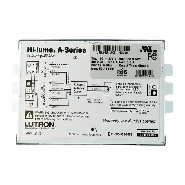 LUTRON L3DA4U1UKS-HC060 HI-LUME Pilote Led Gradation 1 %, 120/277V ...