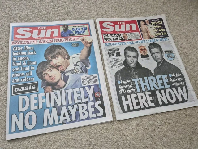 OASIS COMEBACK 2025!! The Sun EXCLUSIVE STORY Set Of Newspapers! £10.00 ...