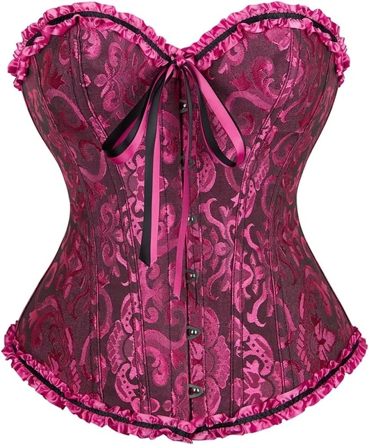 Frawirshau Womens Lace Up Boned Overbust Corset Bustier Lingerie