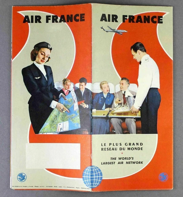 AIR FRANCE VINTAGE Airline Route Map & Flight Guide Brochure 1956 ...