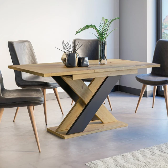 TABLE EXTENSIBLE MODERNE 120-160x90cm en bois chêne noir Xao EUR 280,95 ...
