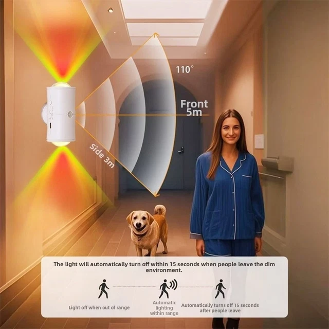 7 COLOR WALL Lamp Human Body Detection Room Decor Light Night Light ...