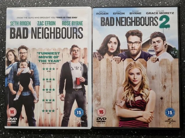 BAD NEIGHBOURS 1-2 (2 x DVD) Seth Rogen, Rose Byrne, Zac Efron, Chloë ...