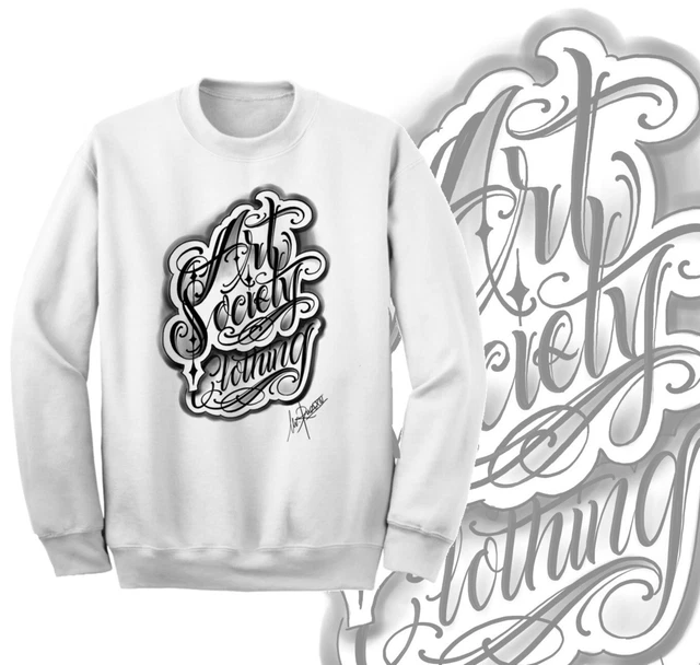 NEUF ART SOCIETY x Retro Kings Mr Ruca Texte Ras Pull Blanc SMALL ...