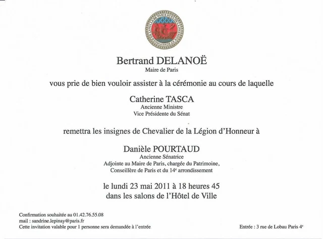 CARTE D'INVITATION POUR La Remise Des Insignes De La Legion D'honneur ...