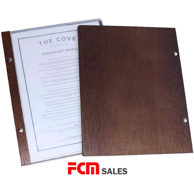 A5 WALNUT TIMBER menu with pockets Free Freight $26.11 - PicClick AU