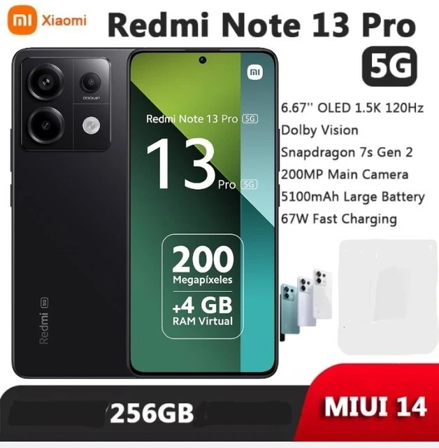 XIAOMI REDMI NOTE 13 Pro 5G - 256GB RAM 8GB DUAL SIM-Android 13- BLACK+COVER EUR 349,90 ...