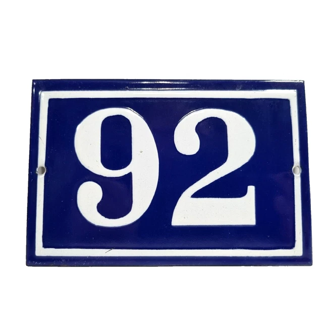 VINTAGE FRENCH BLUE house address number enamel sign plaque 92 Paris ...