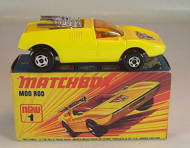 MATCHBOX SUPERFAST NR. 1 MOD ROD gelb Wildcat Label schwarze Räder J ...