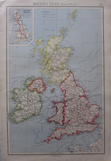 1942 MAP ~ British Isles Political Railway Groups Scotland Ireland ...