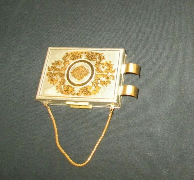 1940S LADIES POWDER COMPACT SILVER ETCHER INLAID DESIGN LIPSTICK HOLDER ...