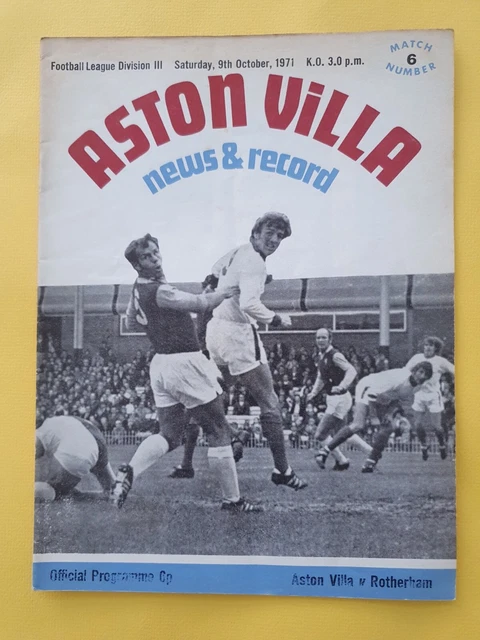 9/10/1971 ASTON VILLA v Rotherham United Football Programme; Division 3 ...