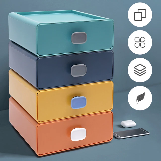 STACKABLE DESKTOP PLASTIC Storage Drawers Set Desktop Organizer Multi ...