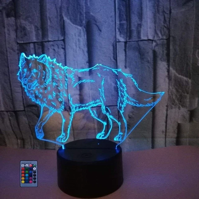 3D WOLF NIGHT Light LED Acrylic Desk Lamp USB Powered | Colour Changing ...