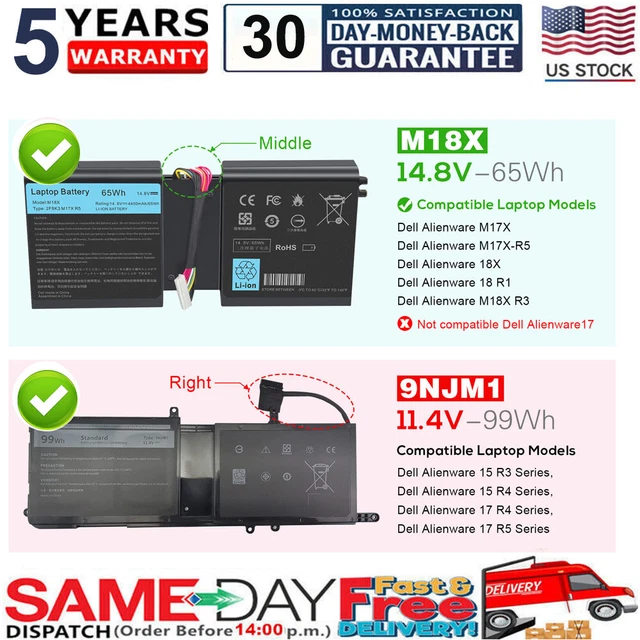 BATTERY FOR DELL Alienware 17 18 17X 18X 15 R3 R4 17 R4 R5 Series HF250 ...