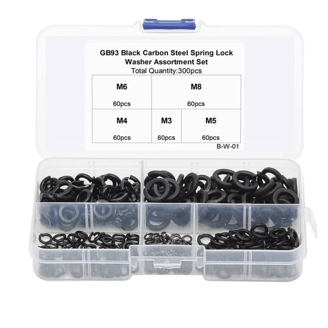 300PCS BLACK ASSORTMENT Kit Split Lock Washer Set Prevent Fasteners ...