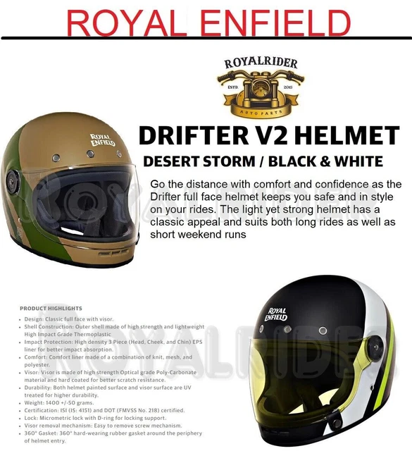 CASCO ROYAL ENFIELD ""Drifter V2"" IN Desert Storm / colore bianco e nero EUR 106,23 - PicClick IT
