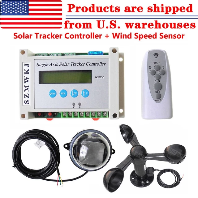 LCD SINGLE AXIS Solar Tracker Controller +Wind Speed Sensor DIY Solar ...