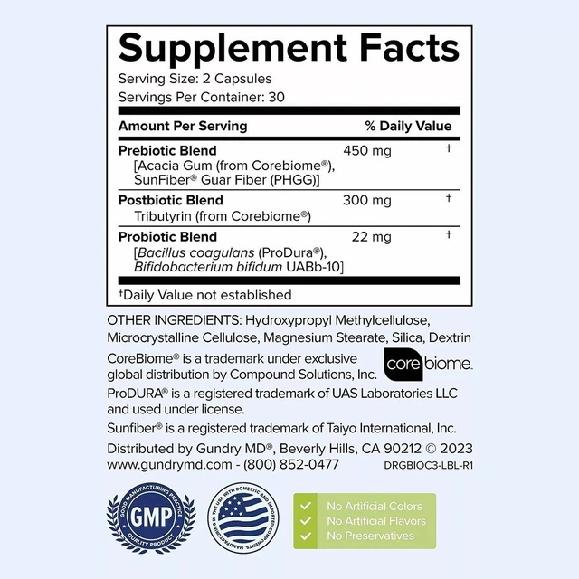 BIO COMPLETE 3 Capsules Prebiotic Probiotic Postbiotic Supplement 60 ...