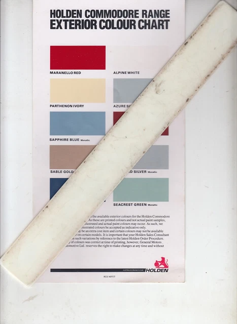 1988 HOLDEN VN COMMODORE CALAIS Exterior Colour Chart EXECUTIVE BERLINA ...