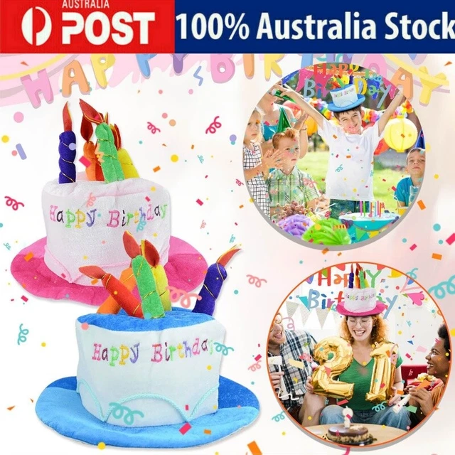 HAPPY BIRTHDAY PLUSH Cake Hats w/ Candles Fancy Dress Party Hat ...