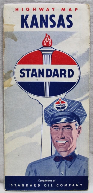 STANDARD OIL SERVICE Station Highway Road Map Of Kansas 1953 Vintage £9 ...