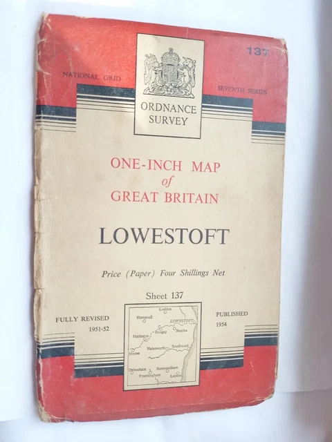 VINTAGE OLD 1960S Road Map Of England National GRID Sheet 138 Lowestoft ...