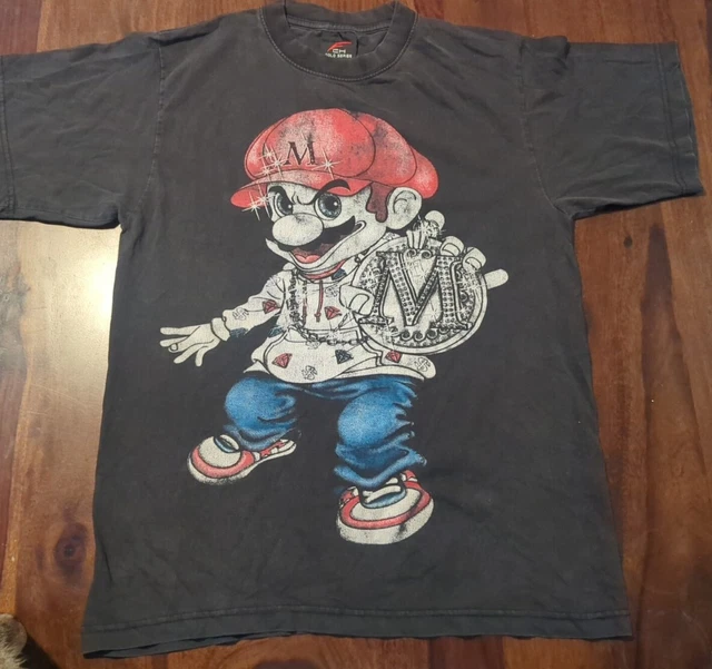 T-SHIRT DA UOMO Super Mario Medium Gangster Mario Y2k nera CH etichetta ...