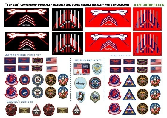 1:9 SCALE &TOP Gun" Helmet Decals & Flight Suit Patches £8.00 - PicClick UK