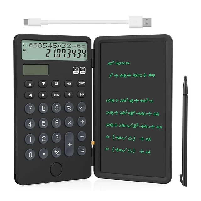 PORTABLE CALCULATOR WITH Notepad 2-Line 12-Digits Display Rechargeable ...