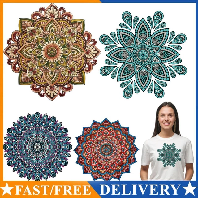 4 SHEETS IRON On Stickers Mandala Heat Transfer Vinyl Patch Sticker AU ...