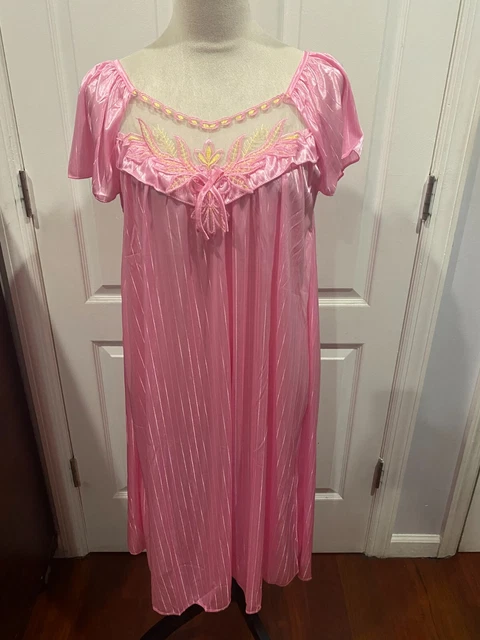 Women Pink Silky Shrt Slve Nightgown With Lace Floral 2xl 41lx24w £18