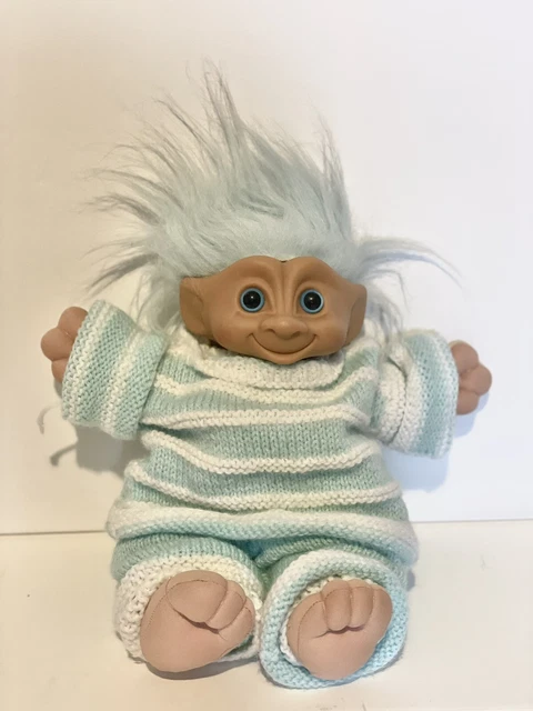 VINTAGE 90S TROLL Doll 12" Stuffed Plush TREASURE TROLLS Blue Hair Blue ...