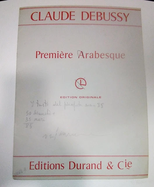 LIBRO LIBRETTO SPARTITO C. DEBUSSY PREMIERE ARABESQUE pianoforte musica ...