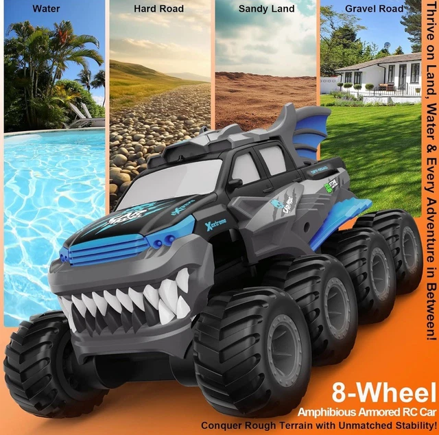 UFULMN AMPHIBIOUS REMOTE Control Car 8WD RC Monster Truck with 2 ...