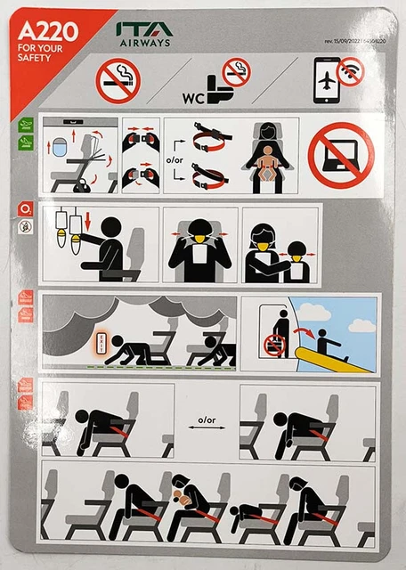 ITA AIRWAYS AIRLINES Boeing Airbus A220 SAFETY CARD rev. 15/09/2022 ...