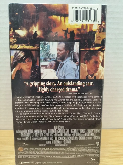 A TIME TO Kill (VHS, 1996, WB) Samuel L. Jackson, Sandra Bullock ...