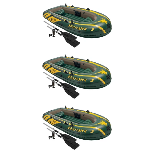 INTEX SEAHAWK 3 Person Inflatable Boat Set with Aluminum Oars & Pump (3 ...