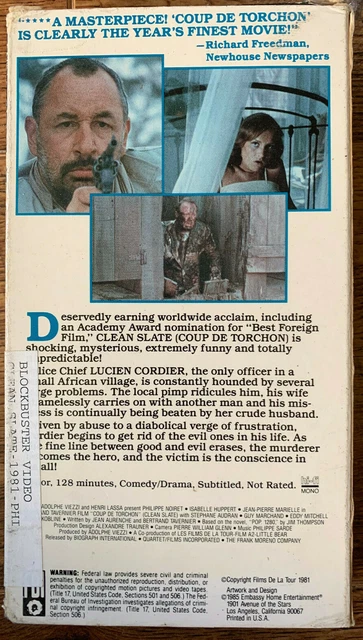 CLEAN SLATE VHS American NTSC Video Cassette aka Coup de Torchon French ...