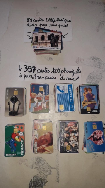 LOT DE 397 Cartes Téléphoniques à puces plus 89 cartes téléphones ...