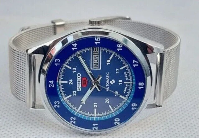 SEIKO 5 AUTOMATIC 17 Jewels SS Blue Dial Date watch Men's Wrist Watch ...