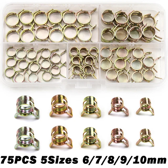75PCS 6/7/8/9/10MM FUEL Line Hose Spring Clips Water Pipe Air Tube ...