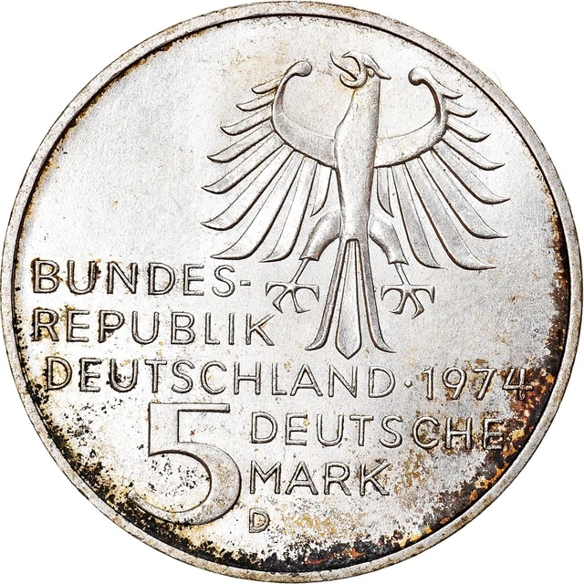 MONNAIE, RÉPUBLIQUE FÉDÉRALE allemande, 5 Mark, 1974, Munich, Germany ...
