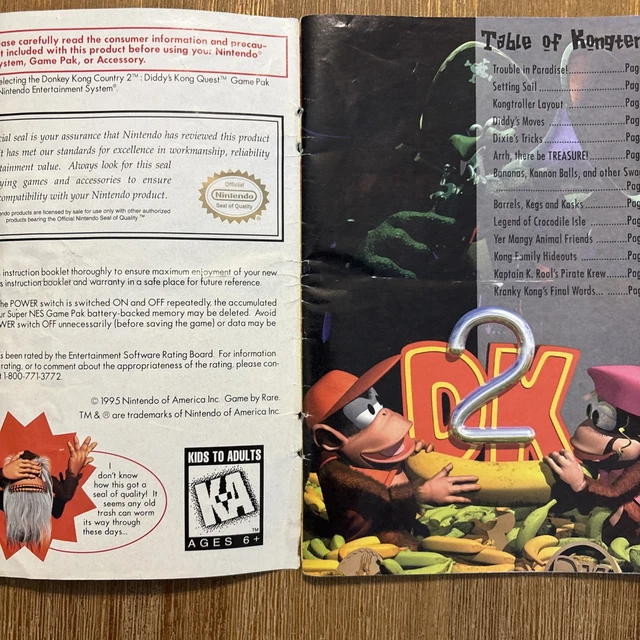 DONKEY KONG COUNTRY 2 Diddy’s Quest Instruction Manual Only Super ...