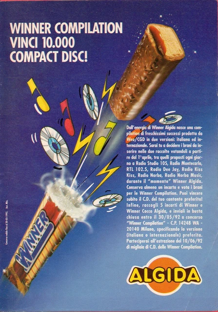 PAGINETTA PUBBLICITARIA ADVERTISING Werbung 1992 WINNER ALGIDA EUR 2,90 ...