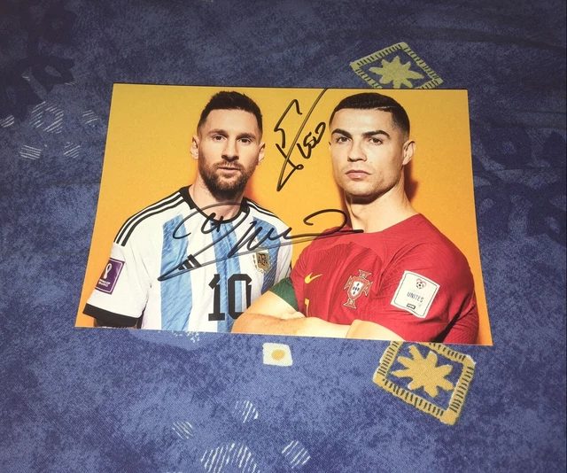 PHOTO CARTONNEE DEDICACEE Autograph Lionel Messi et Cristiano Ronaldo ...