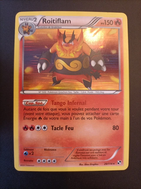 CARTE POKÉMON ROITIFLAM édition Noir et Blanc (2011) N°20/114 Holo Rare ...