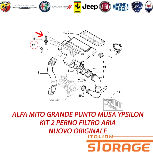 ALFA MITO GRANDE Punto Musa Ypsilon Set 2 Pivot Filtre à Air Original ...