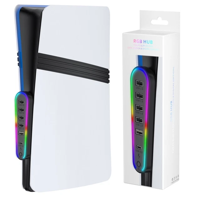 FOR PS5 PRO/SLIM USB Hub with RGB and 6 Ports for Optimal Connectivity ...