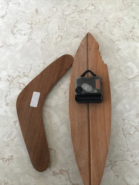 WOODEN AUSTRALIAN ITEMS Bondi Beach Clock And Decorative Boomerang £5. ...